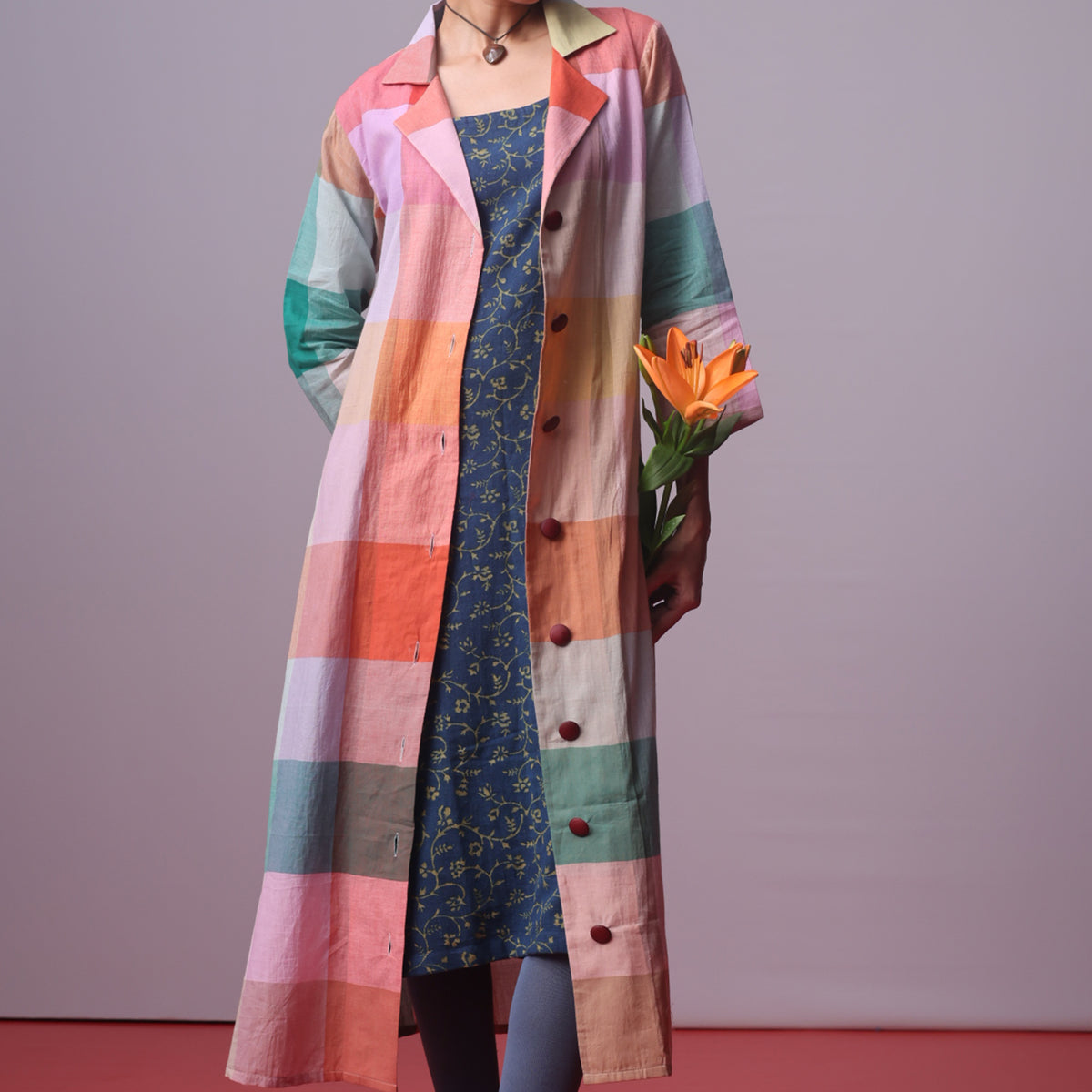 Sunset Loom Overlay | Womens Checkered Cotton Jacket | IKKIVI