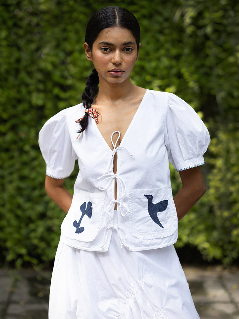 Fern White Top | Womens White Tie-Up Top | Doodlage | IKKIVI