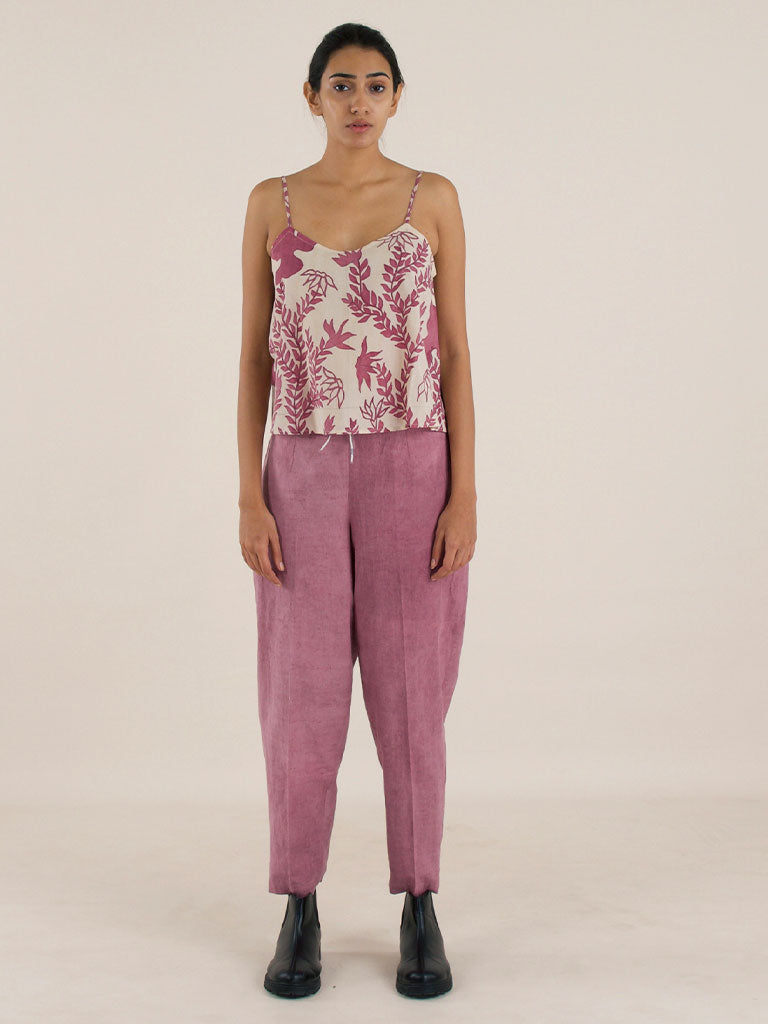 Poppy Top | Womens Handpainted Pink Cotton Slip Top | IKKIVI