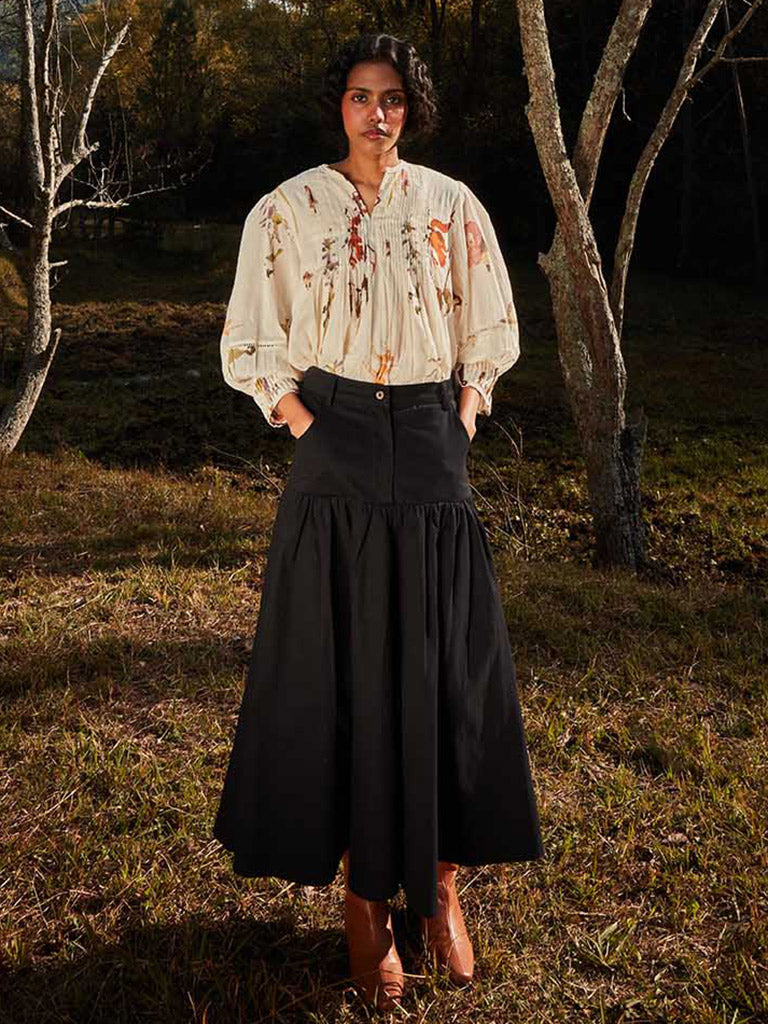 Phantom Skirt | Womens Midi Black Skirt | Khara Kapas | IKKIVI