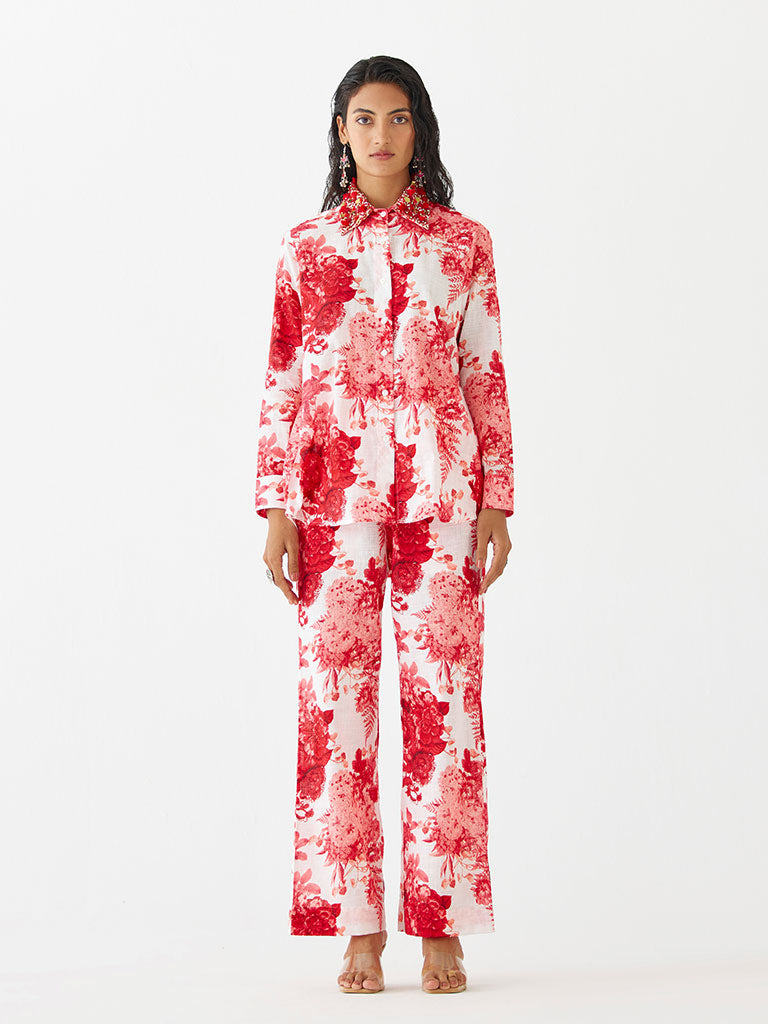 Ruby Chintz Co-ord Set | Women's Red Floral Co-ord Set | IKKIVI