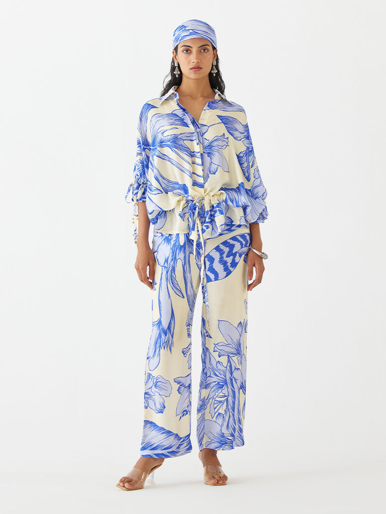 Blue Aphrodite Drawstring Set | Women's Shirt & Pants Set | IKKIVI