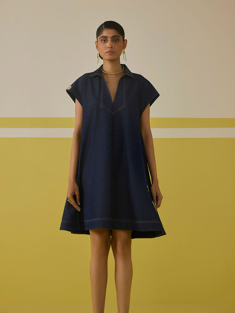 The Daisy Denim Dress | Womens Mini Denim A-Line Dress | SUI | IKKIVI